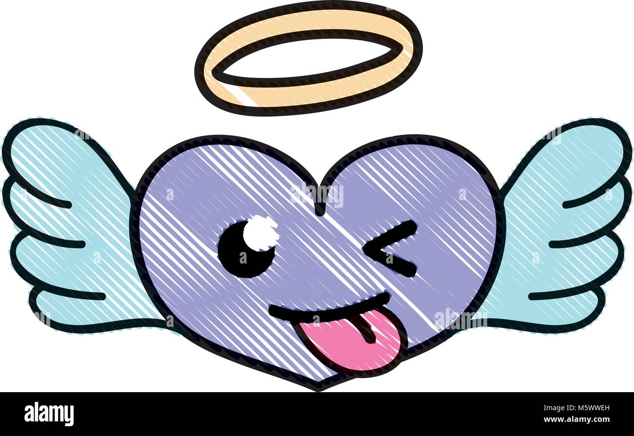 grated funny heart angel kawaii cartoon vector illustration Stock ...