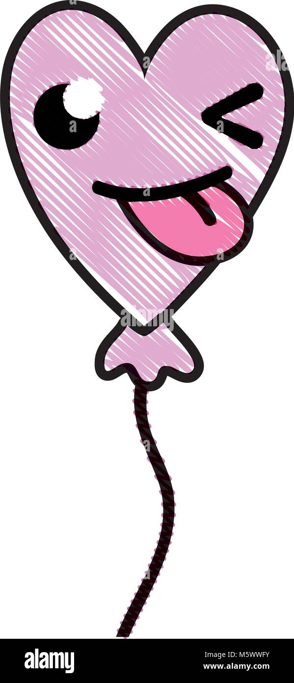 grated funny heart balloon kawaii cartoon vector illustration Stock ...