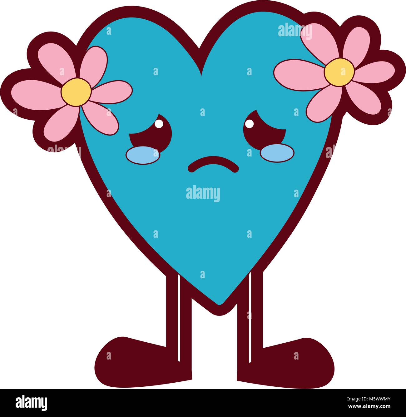 line color crying heart with flowers kawaii and legs vector ...