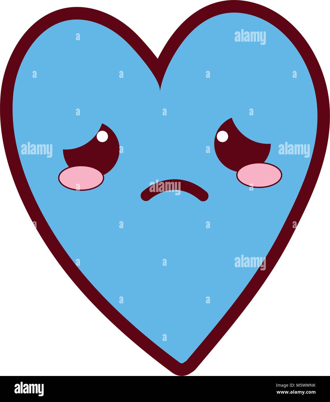 line color cute crying heart kawaii cartoon vector illustration Stock ...