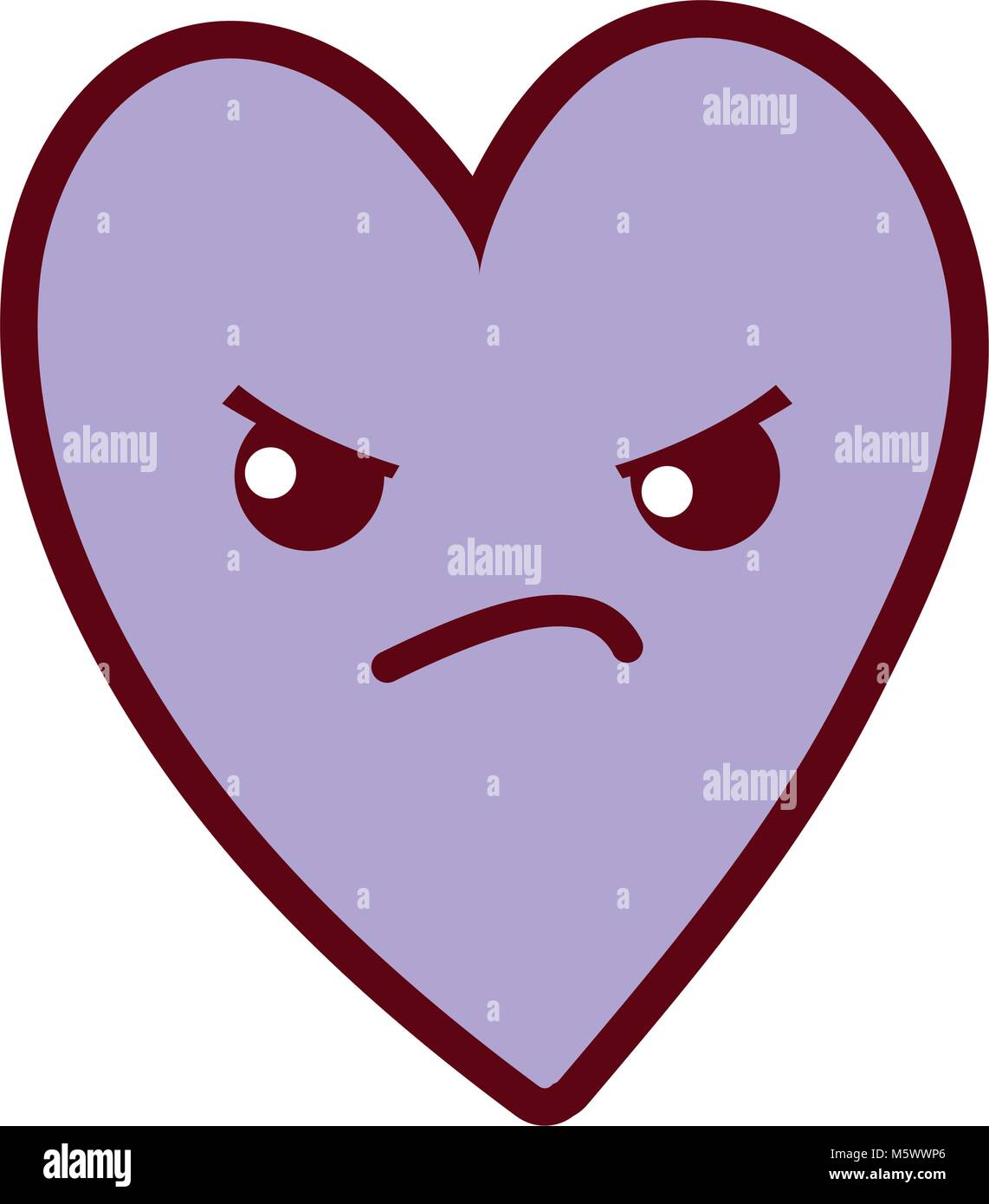 line color cute angry heart kawaii cartoon vector illustration Stock ...