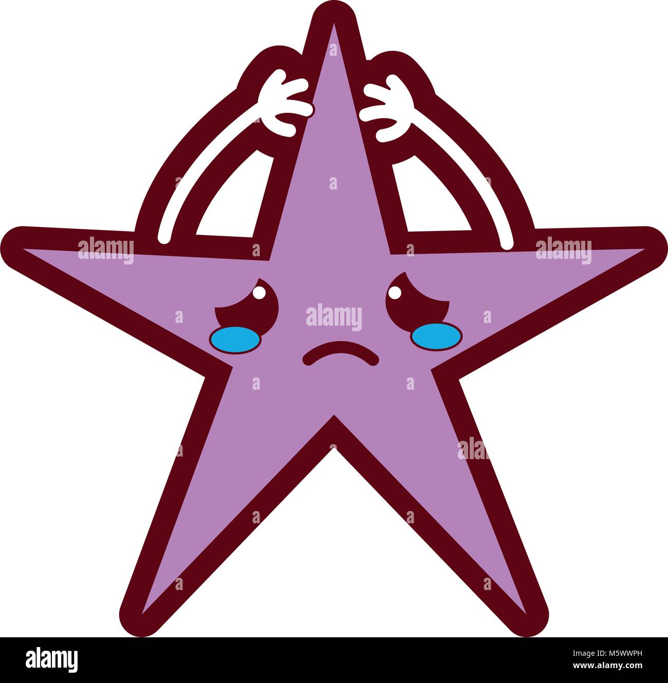 line color crying shiny star kawaii with arms vector illustration Stock ...