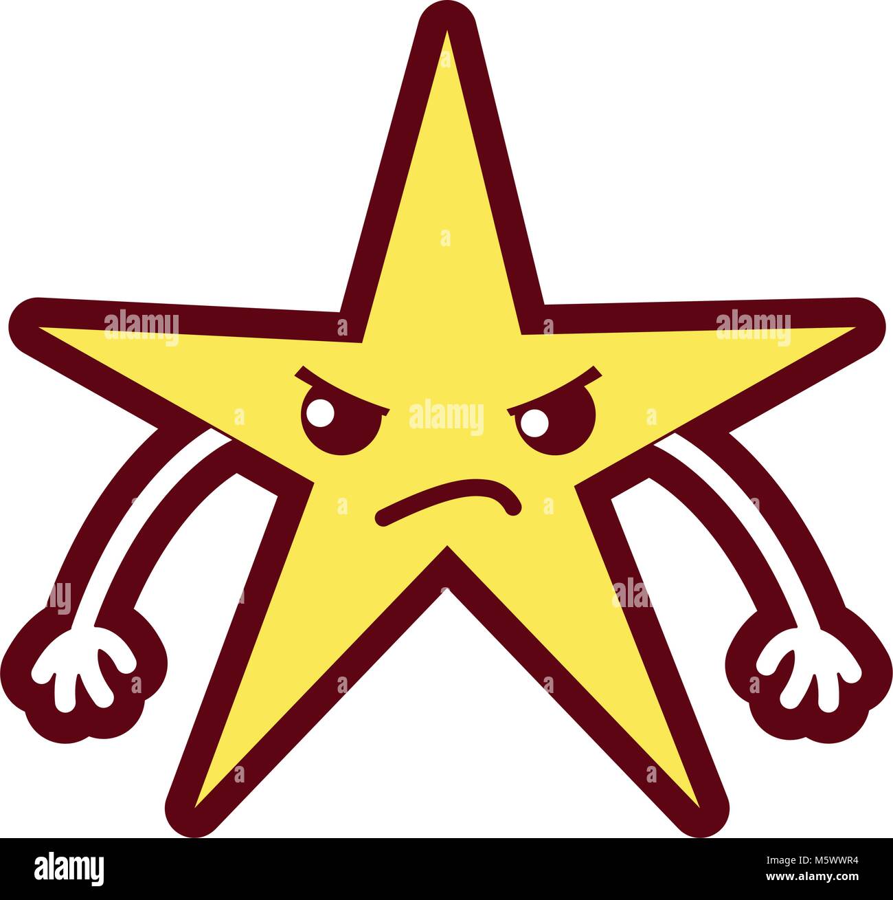line color angry shiny star kawaii with arms vector illustration Stock ...