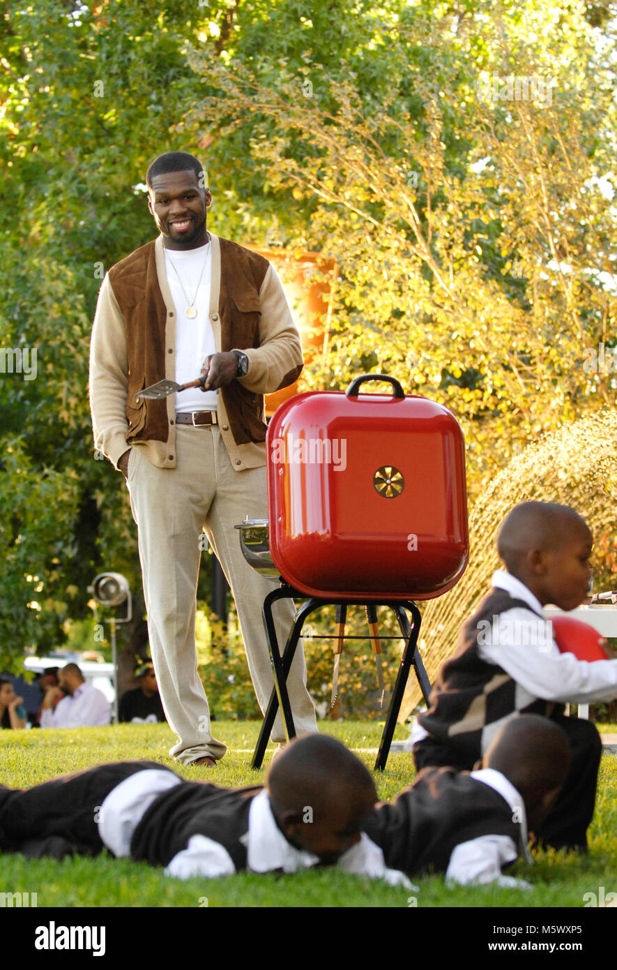 Curtis "50 Cent" Jackson shooting his music video "Baby By Me" directed ...