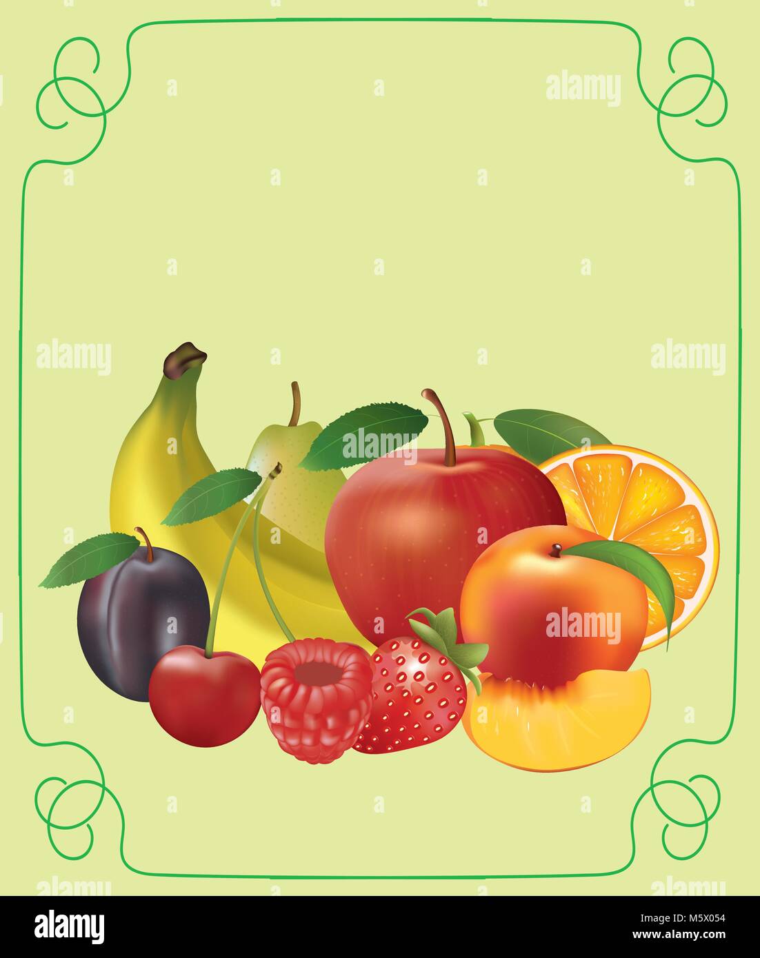 Set of fruits on decorative background, vector Stock Vector Image & Art ...