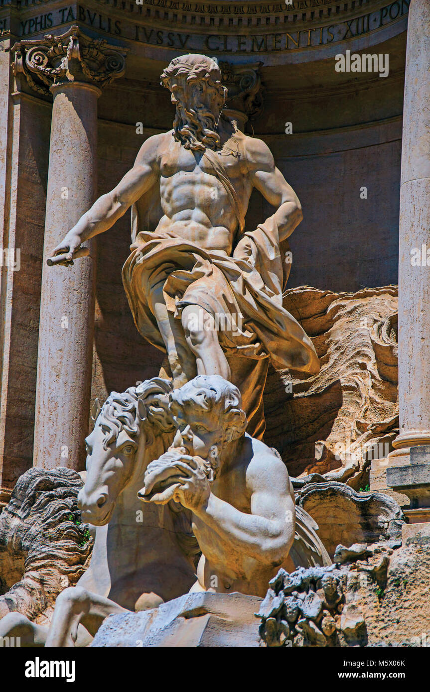 Close-up of the world-famous Trevi Fountain at Rome, the incredible city of the Ancient Era ...