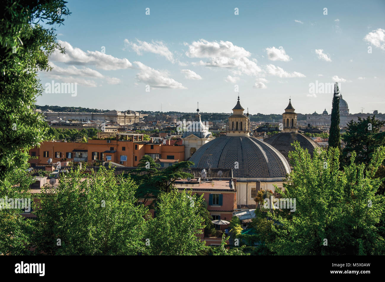 Overview of trees, cathedrals domes and roofs of buildings in the ...