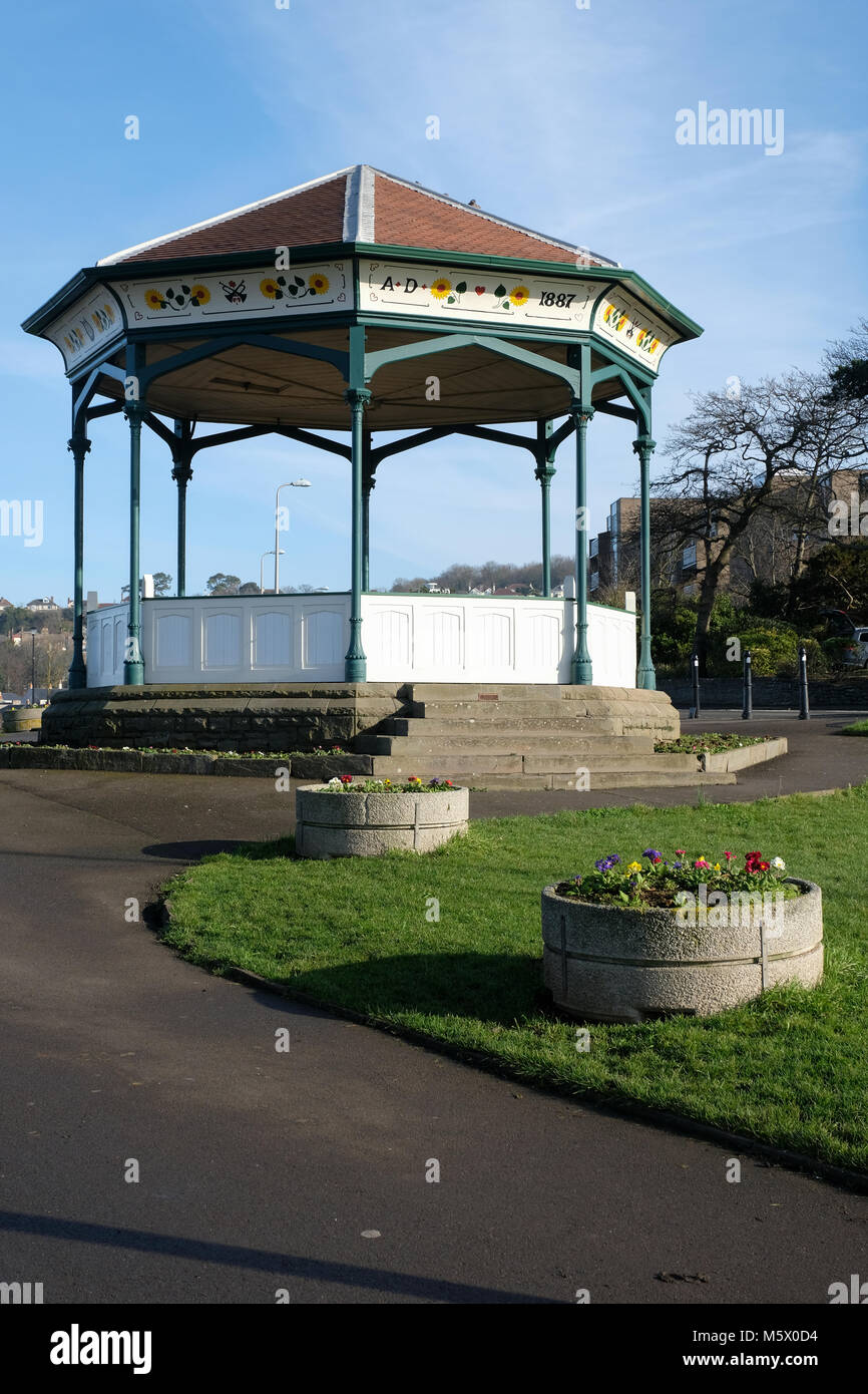 The seashore, promenade and bandstand at Clevedon on Somerset,England ...