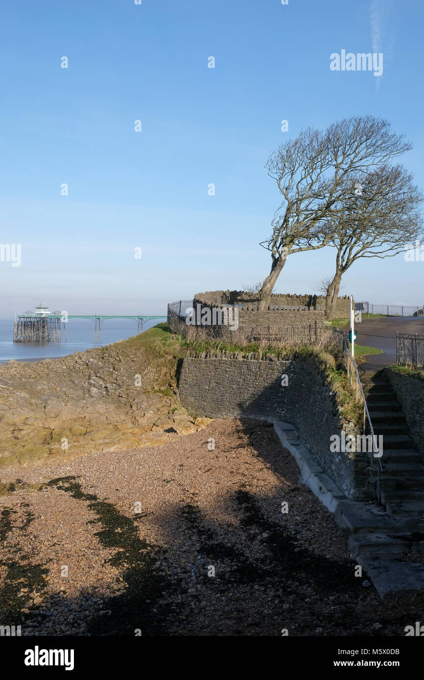 The seashore, promenade and bandstand at Clevedon on Somerset,England ...