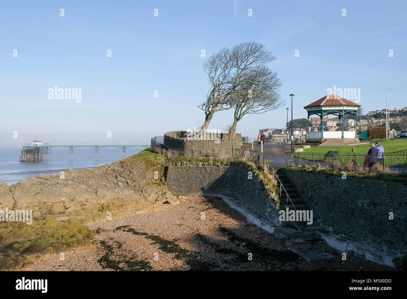 The seashore, promenade and bandstand at Clevedon on Somerset,England ...