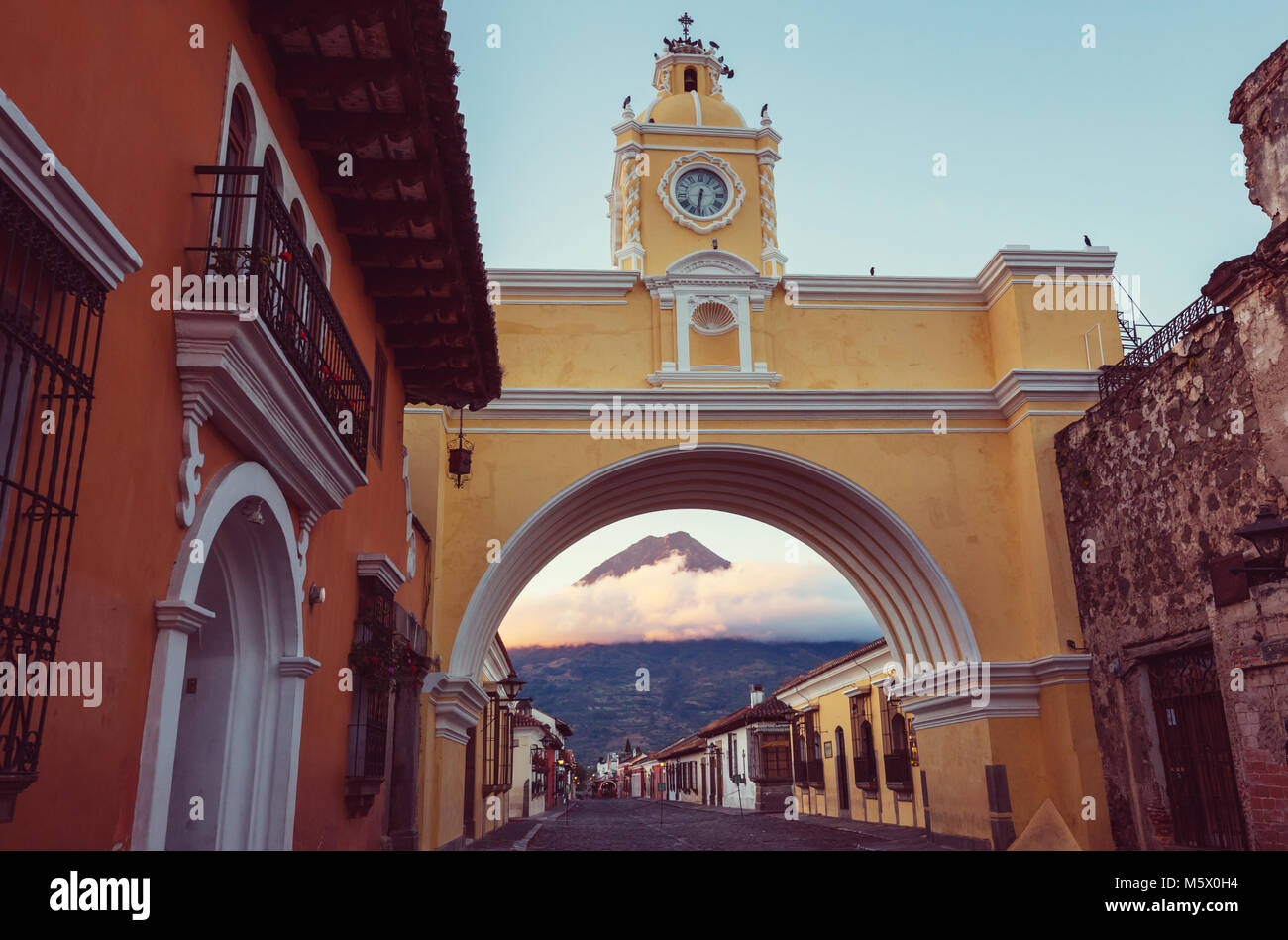 Colonial architecture in ancient Antigua Guatemala city, Central ...