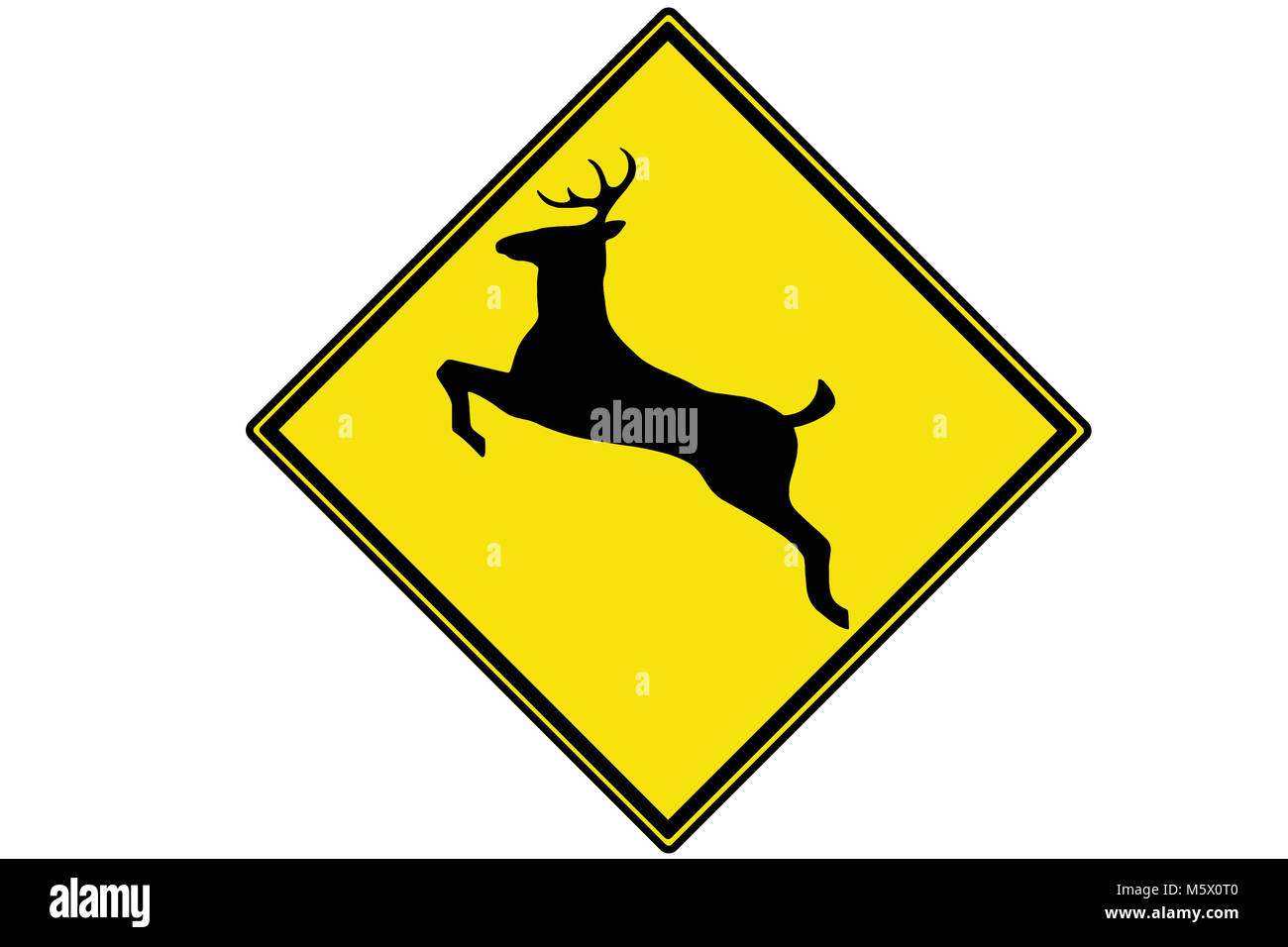 Yellow deer warning sign Stock Photo - Alamy