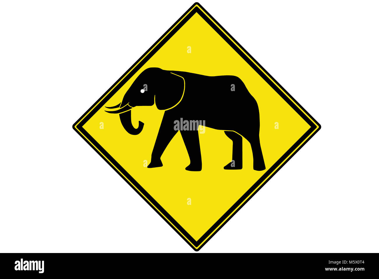 Yellow warning sign elephants crossing Stock Photo - Alamy