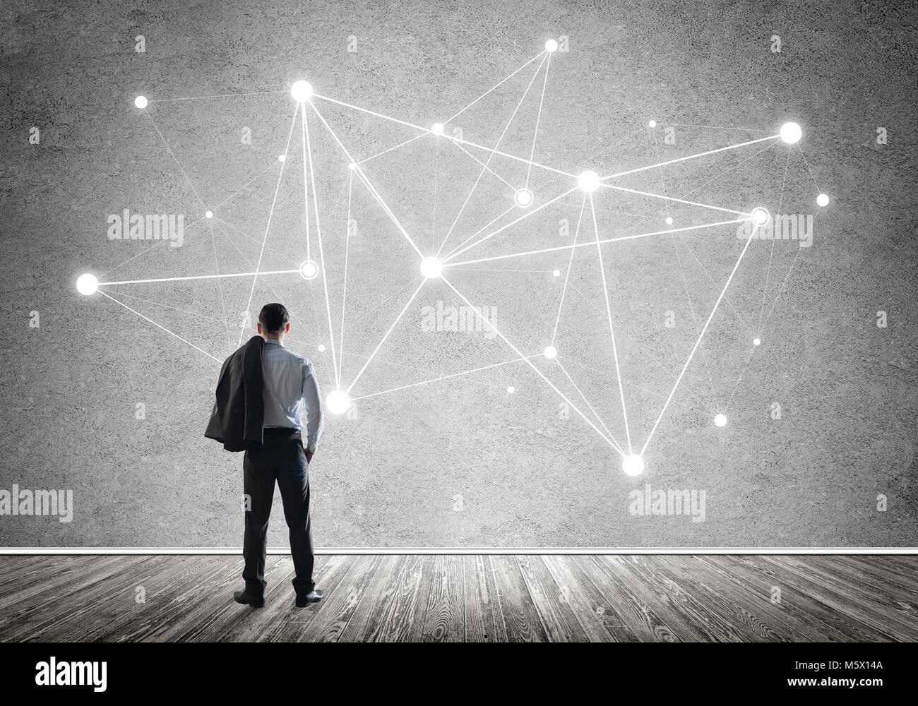 Connection lines drawn on concrete wall as symbol for networking Stock ...