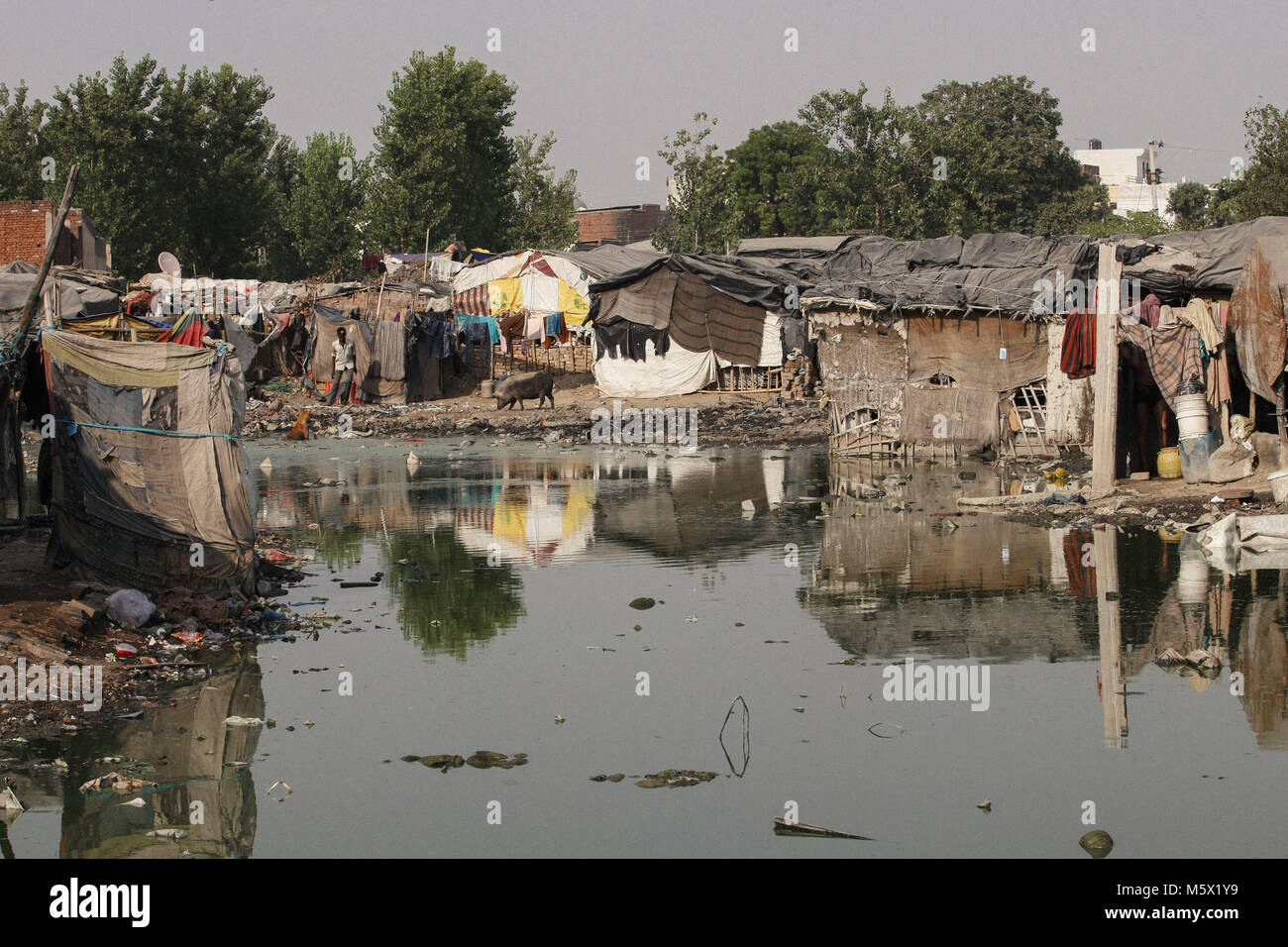 India slum dirty water hi-res stock photography and images - Alamy
