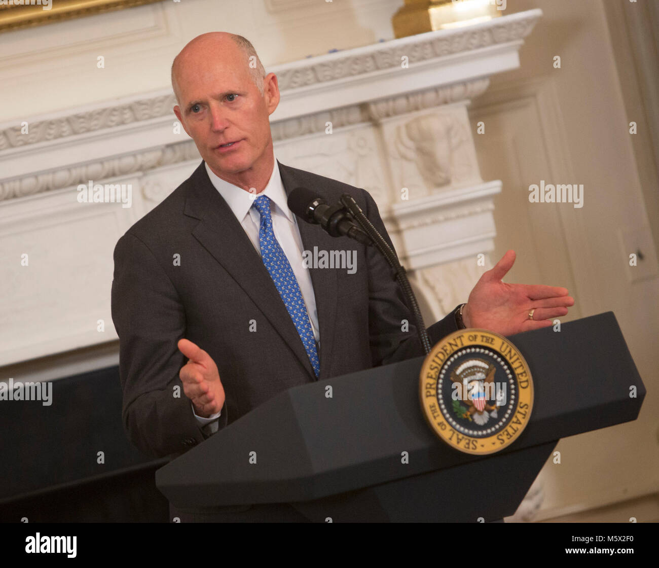 Florida Governor Rick Scott speaks during the 2018 White House Business ...