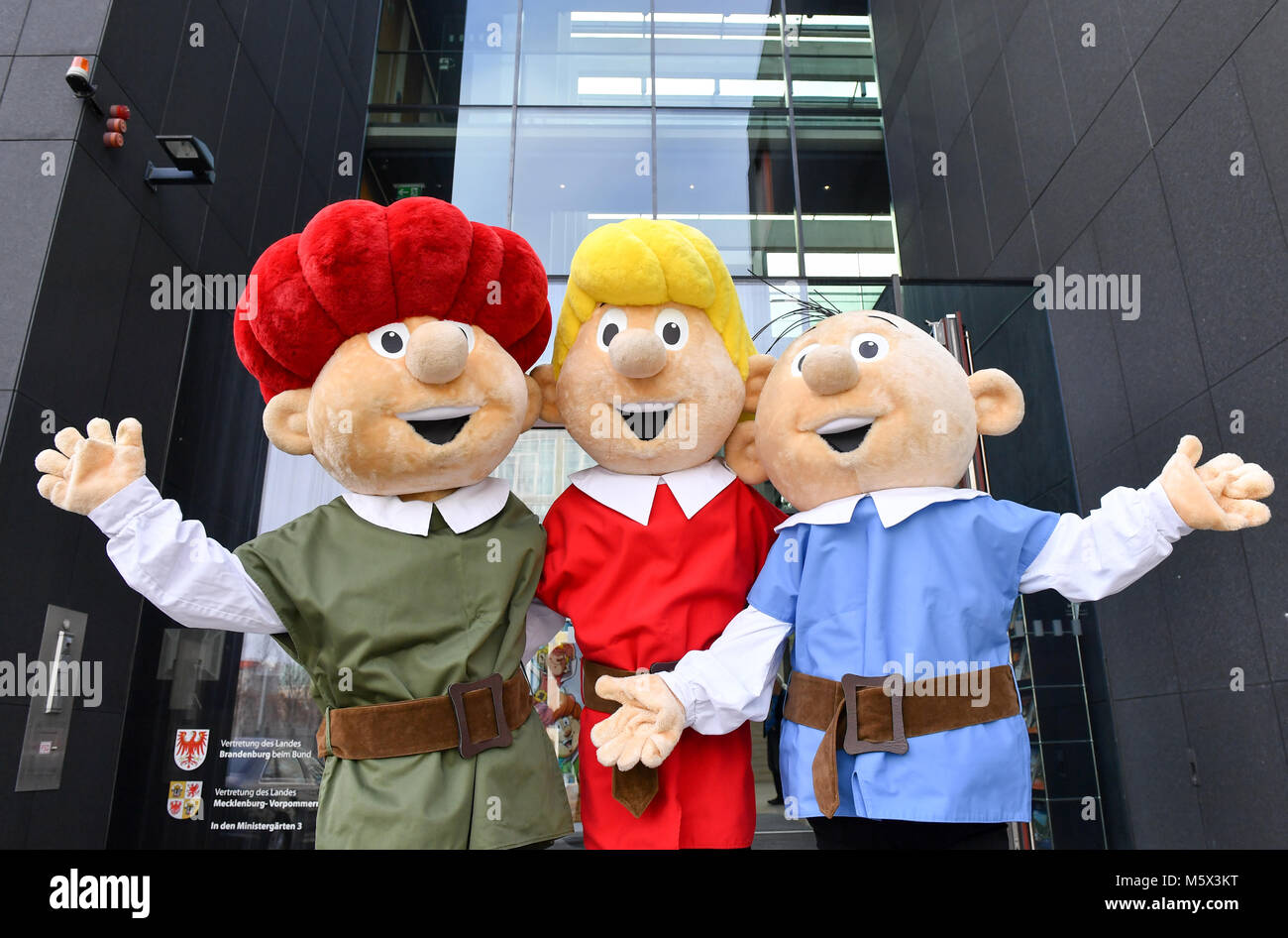 26 February 2018, Germany, Berlin: The comic figures Abrafaxe from the ...