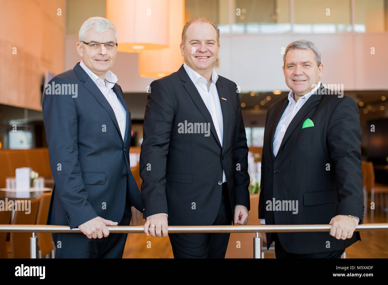 23 February 2018, Germany, Duesseldorf: Board members of electonics ...
