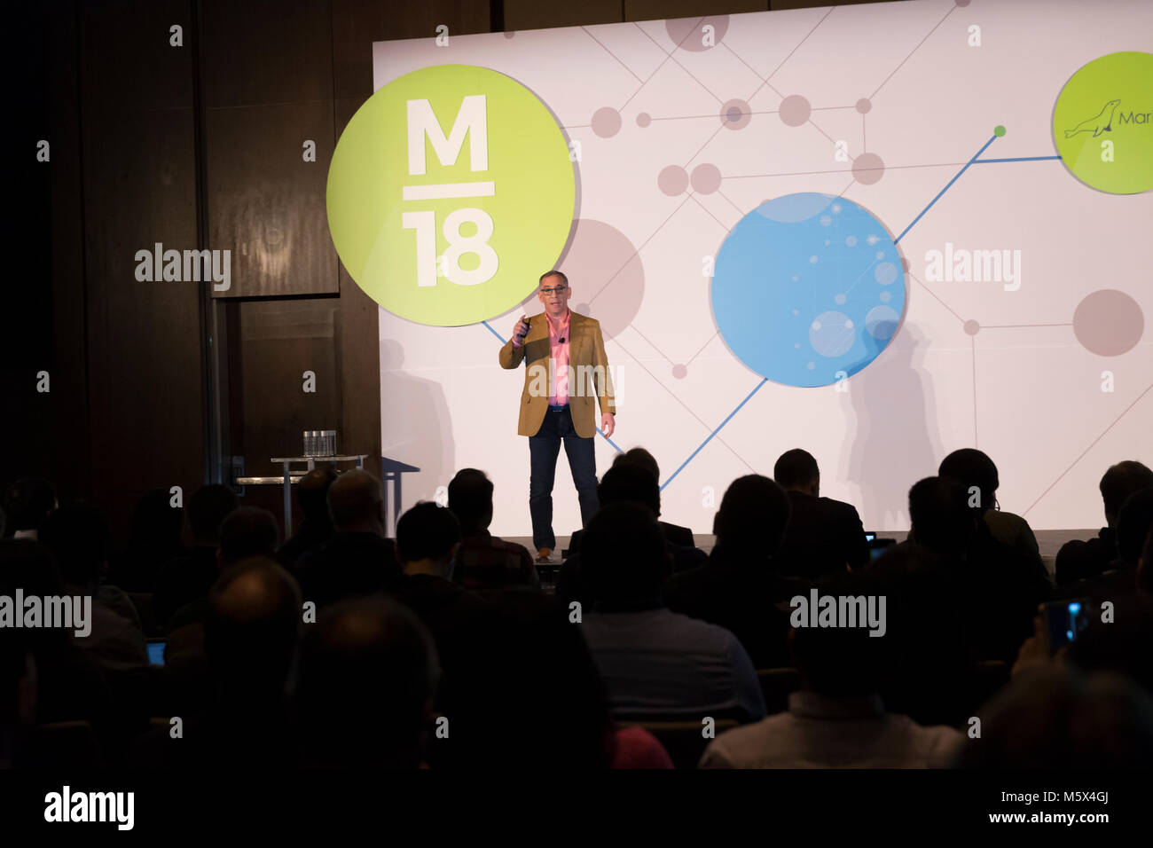 New York, NY - February 26, 2018: Michael Howard CEO MariaDB speaks on ...