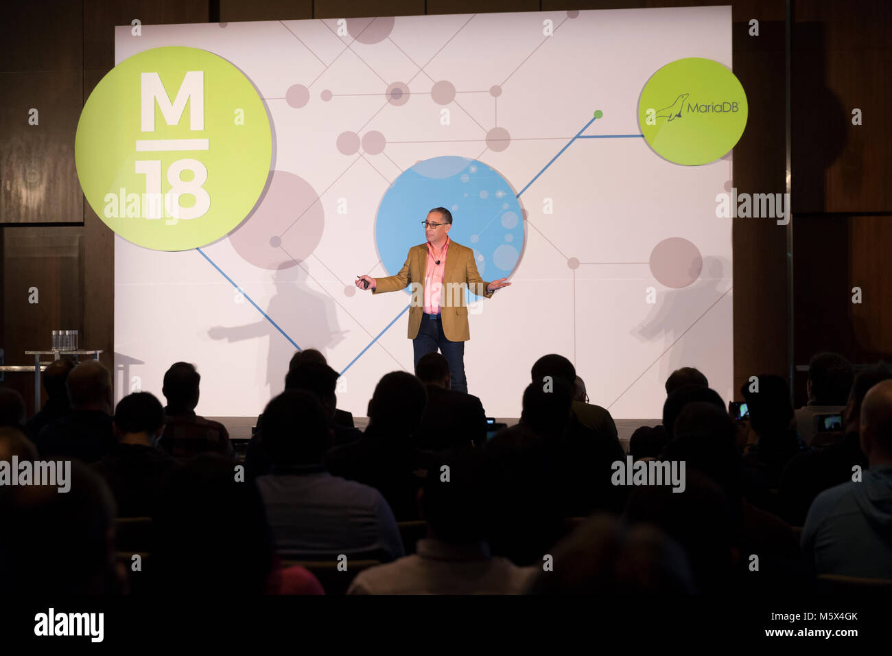 New York, NY - February 26, 2018: Michael Howard CEO MariaDB speaks on ...