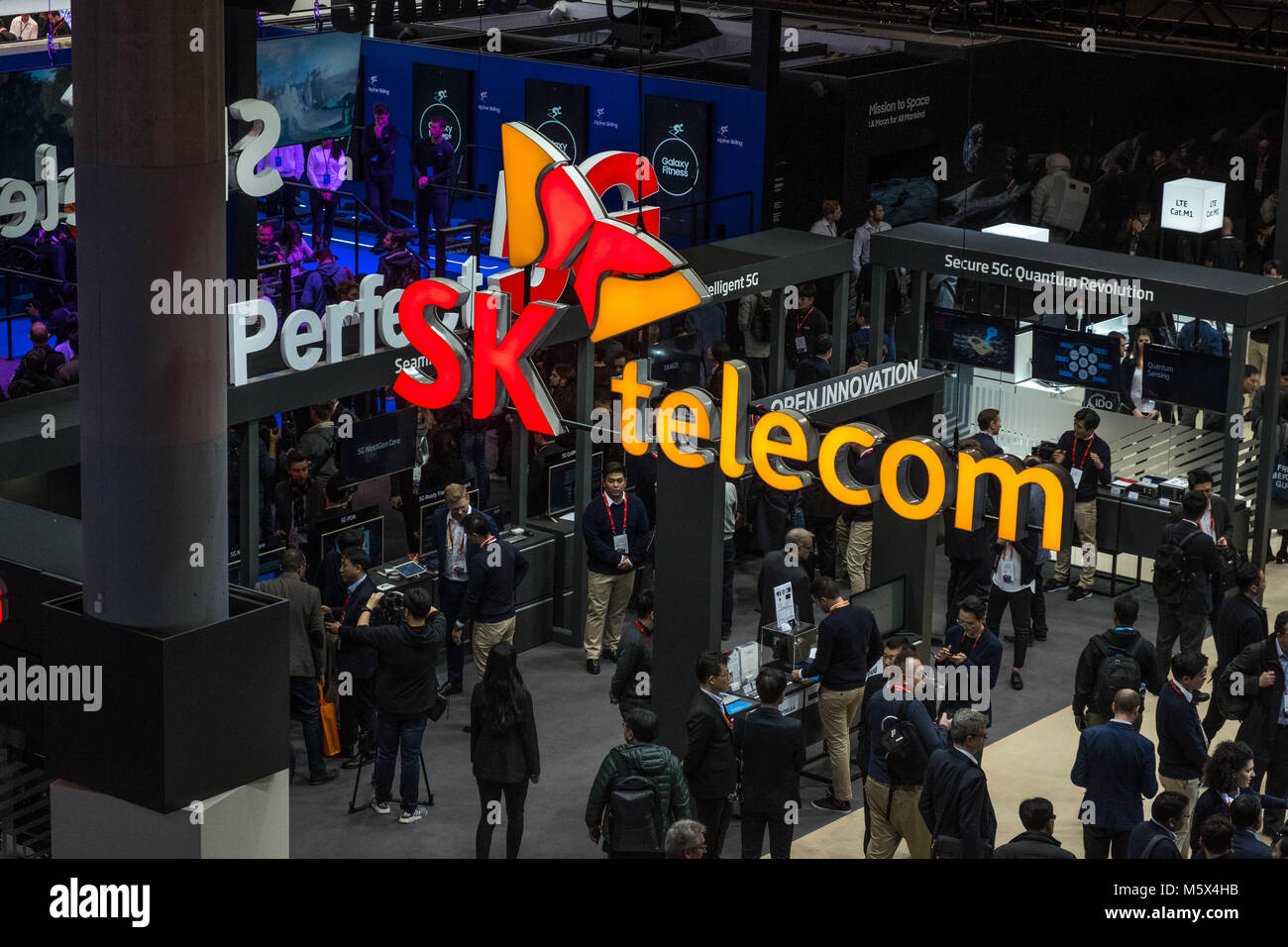 Barcelona, Catalonia, Spain. 26th Feb, 2018. Logo of SK Telecom stand ...