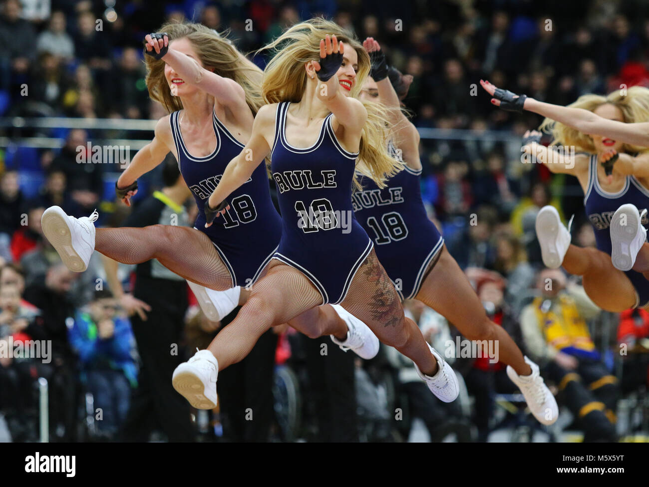 Kiev, Ukraine. 26th February 2018. Cheerleaders team Red Foxes perform ...