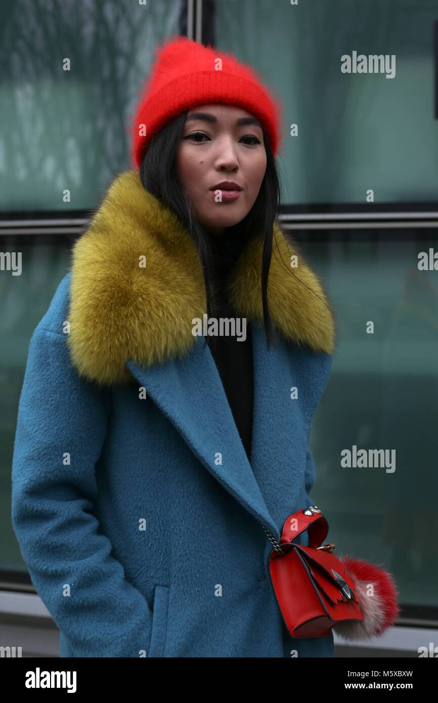 Korlan Madi posing the Emporio Armani show during Milan Fashion Week ...