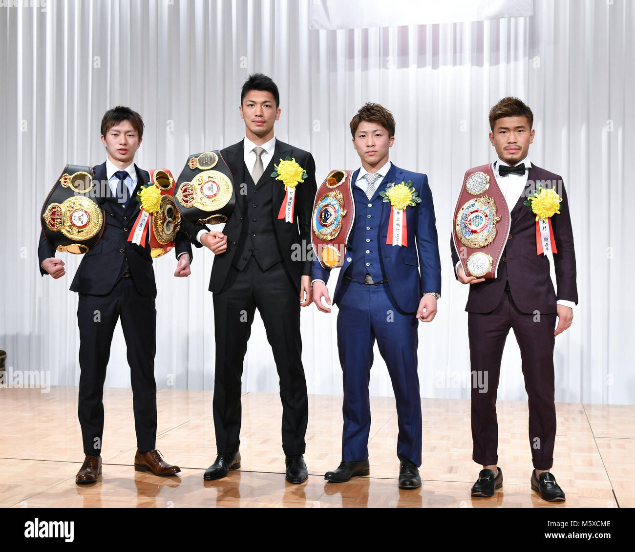 Tokyo, Japan. 9th Feb, 2018. (L-R) Ryoichi Taguchi, Ryota Murata, Naoya Inoue, Sho Kimura Boxing ...