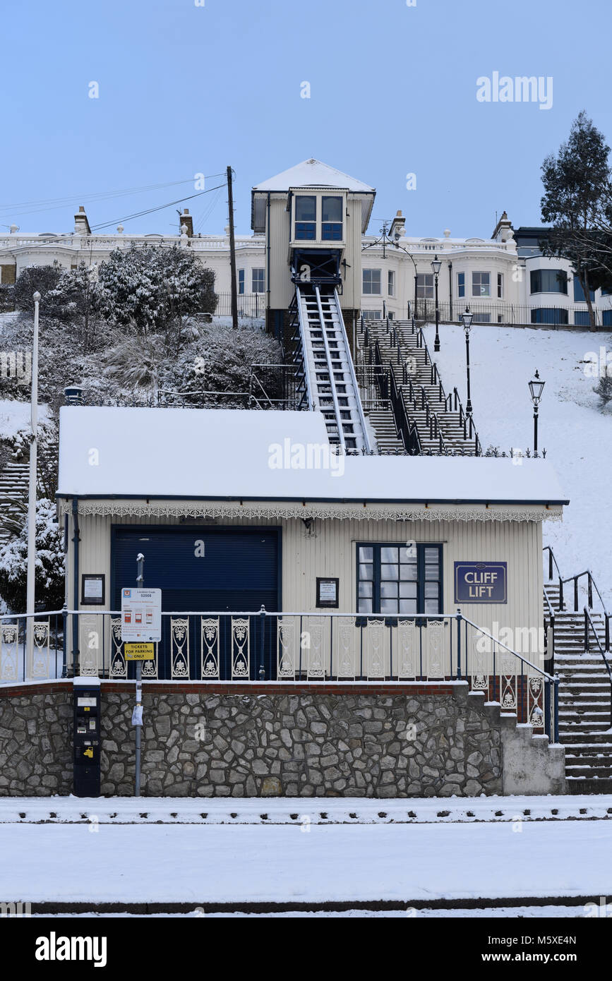 Southend Cliff Lift in snow. The ‘Beast from the East’ arrived in ...