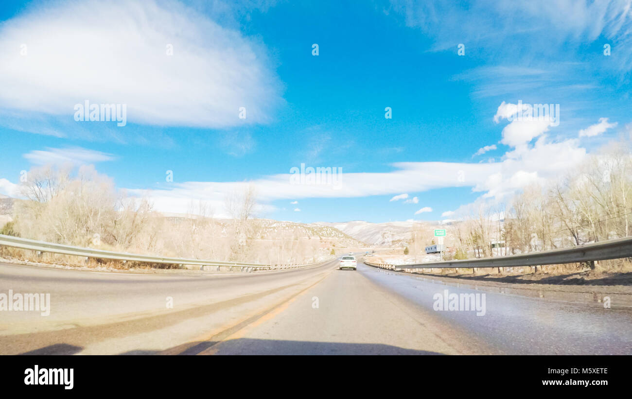 Driving through Mountain terrain in the Winter Stock Photo - Alamy