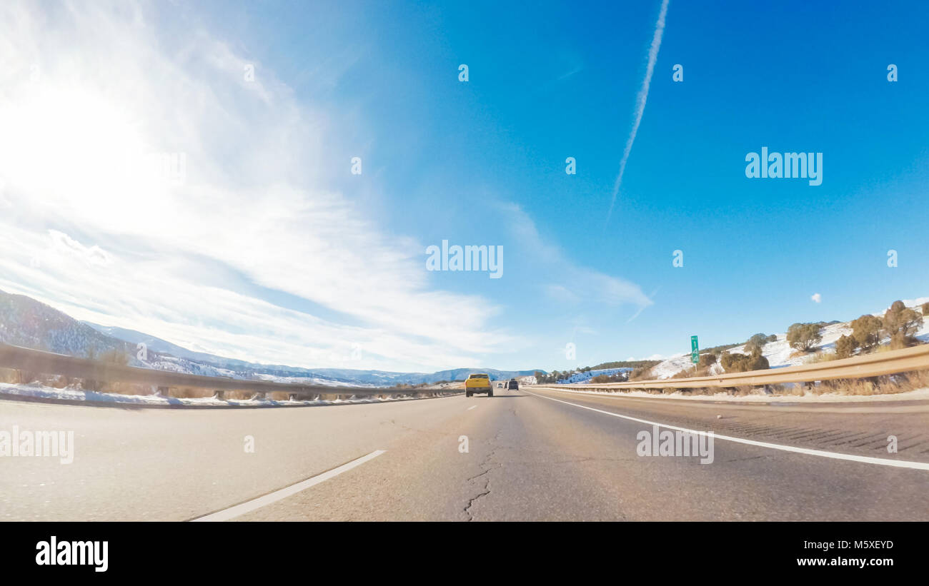 Driving through Mountain terrain in the Winter Stock Photo - Alamy