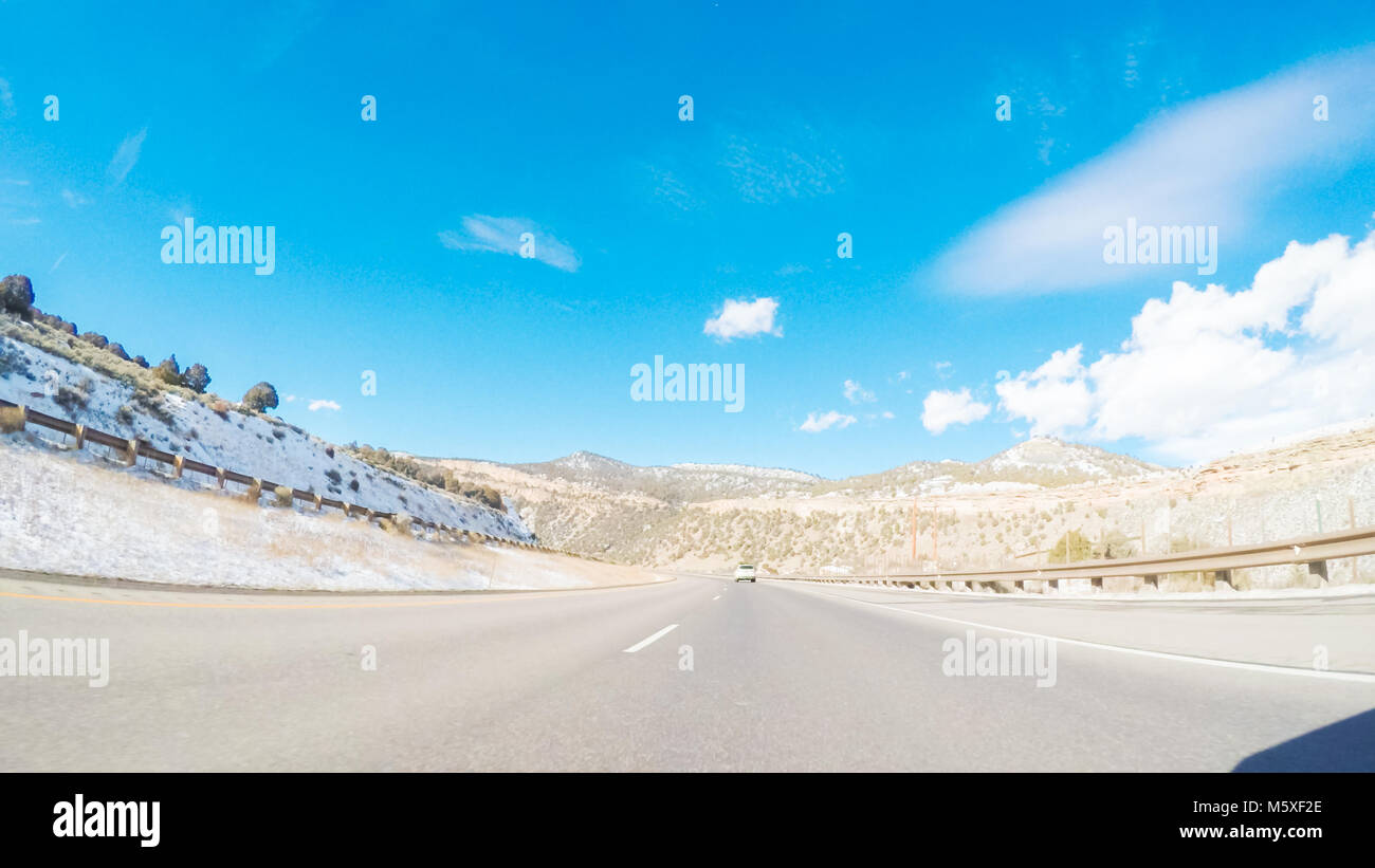 Driving through Mountain terrain in the Winter Stock Photo - Alamy