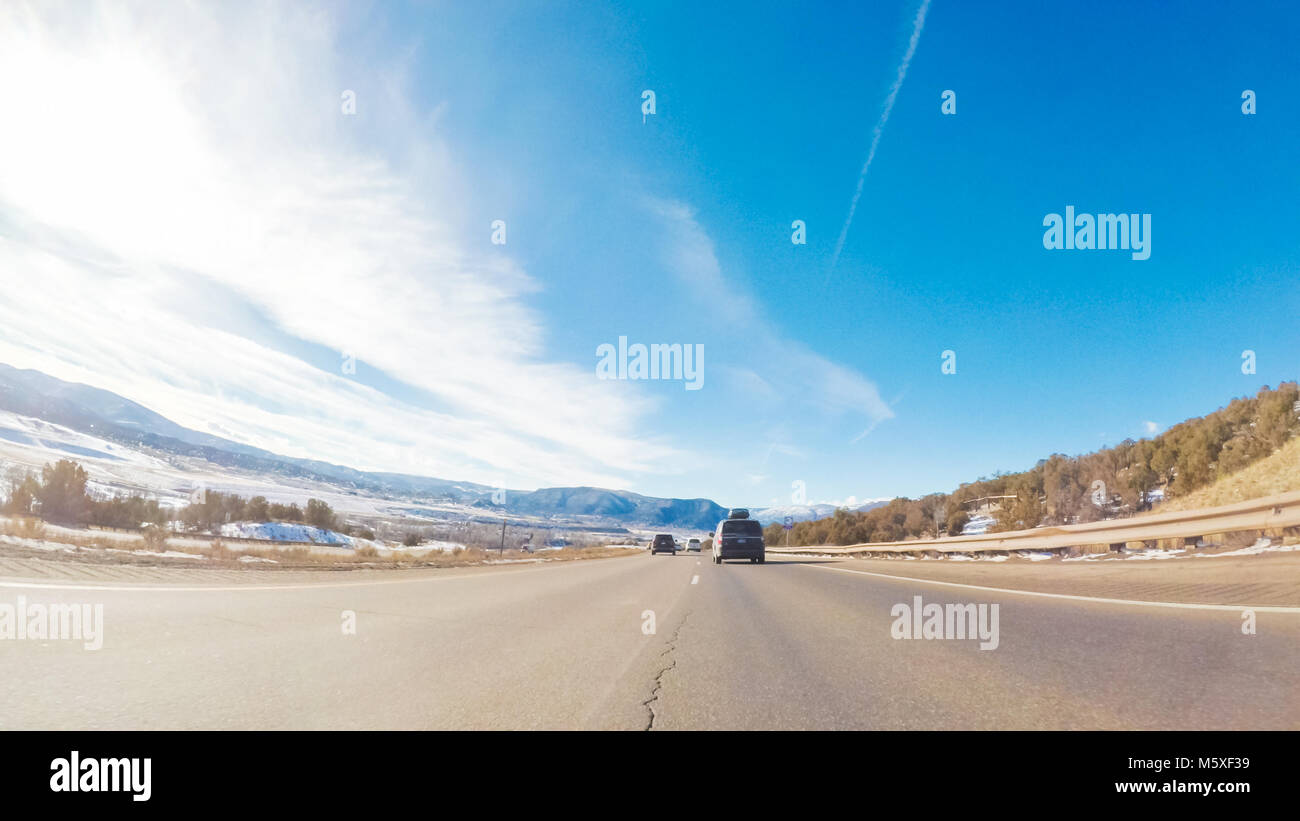 Driving through Mountain terrain in the Winter Stock Photo - Alamy
