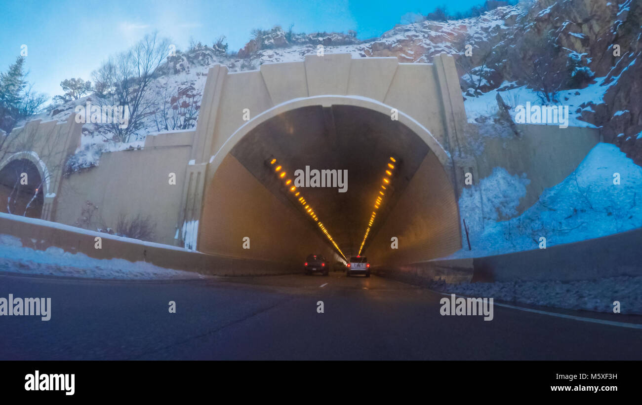 Driving through Mountain terrain in the Winter Stock Photo - Alamy