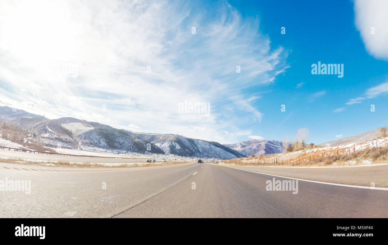 Driving through Mountain terrain in the Winter Stock Photo - Alamy