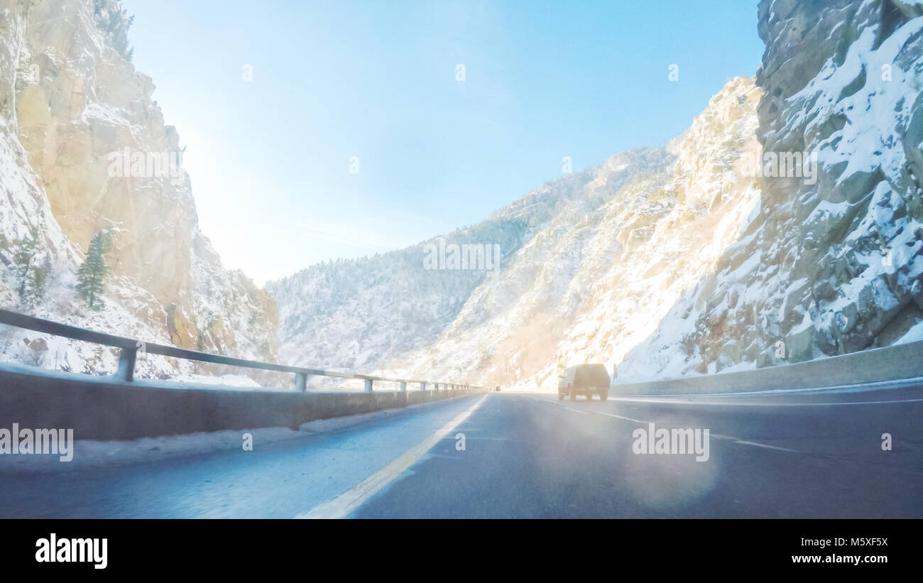 Driving through Mountain terrain in the Winter Stock Photo - Alamy