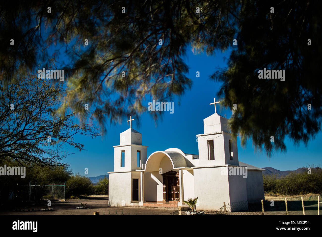 White church El Valle village, in the community of Cumpas and los Hoyos ...