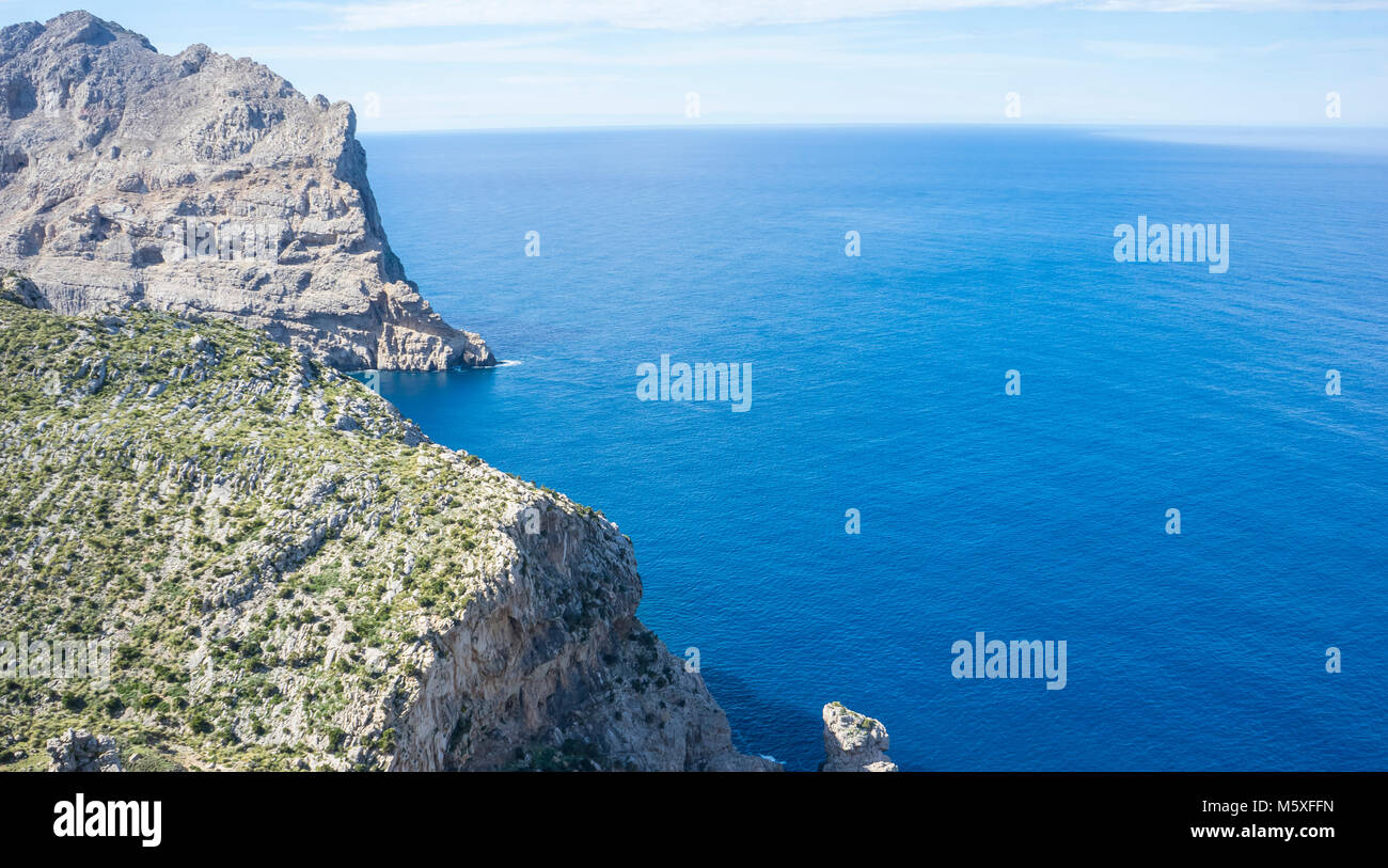 balearic, cliffs in Formentor, region north of the island of Mallorca ...