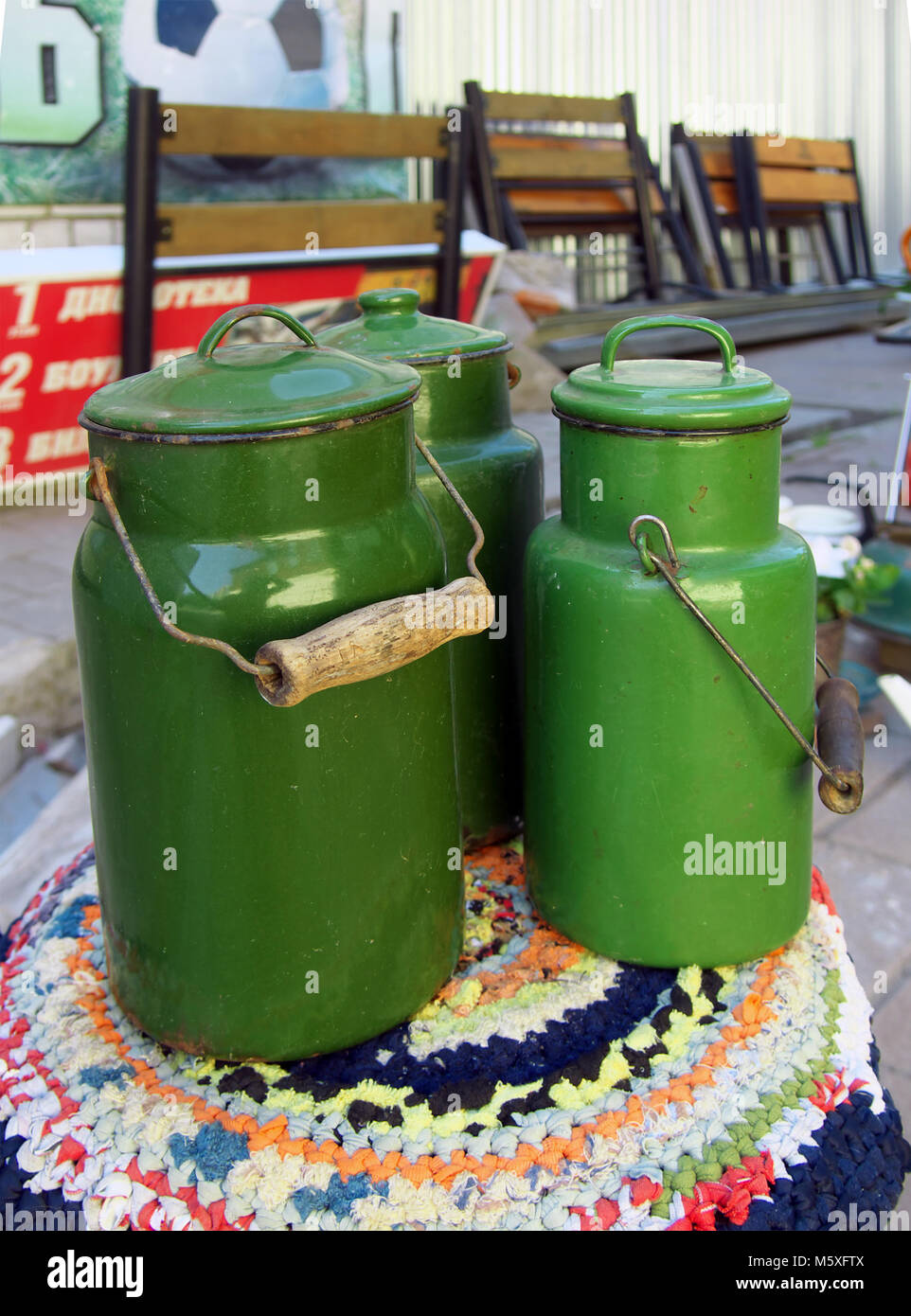 Old milk cans enameled Soviet times Stock Photo - Alamy