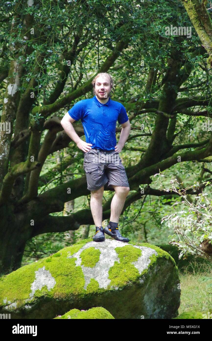 Young Man Wild Swimming at Sharrah Pool on the River Dart, Holne Woods ...