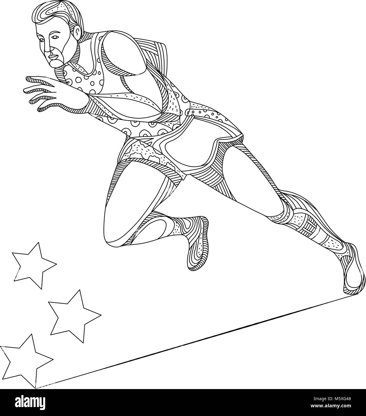 Doodle art illustration of of track and field athlete running sprinting ...