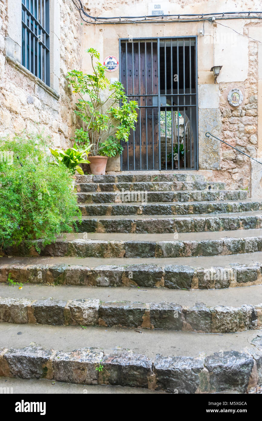 Iron door in a coastal village of the island of Mallorca in Spain, next ...