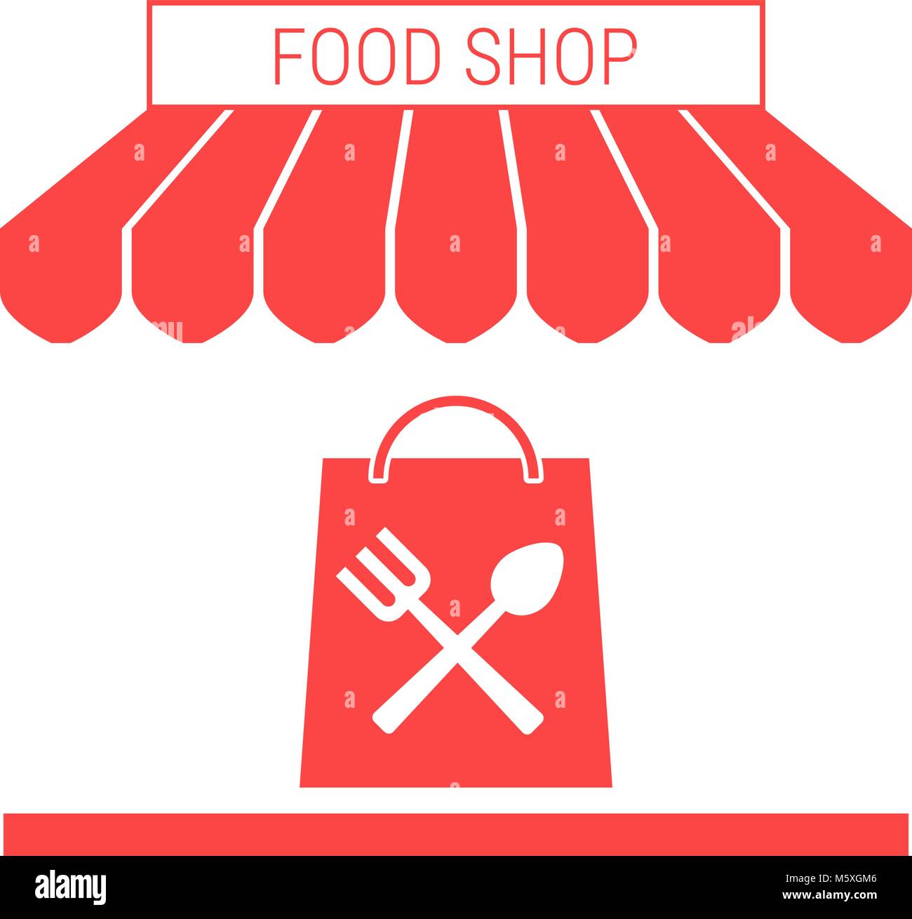Food Shop, Grocery Store Single Flat Vector Icon. Striped Awning and ...