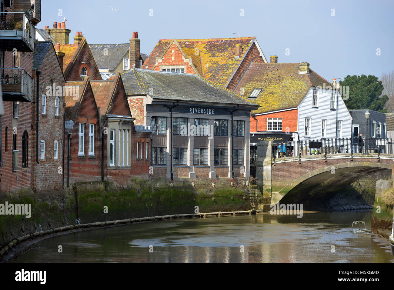 Riverside properties on the River Ouse in Lewes, East Sussex Stock ...