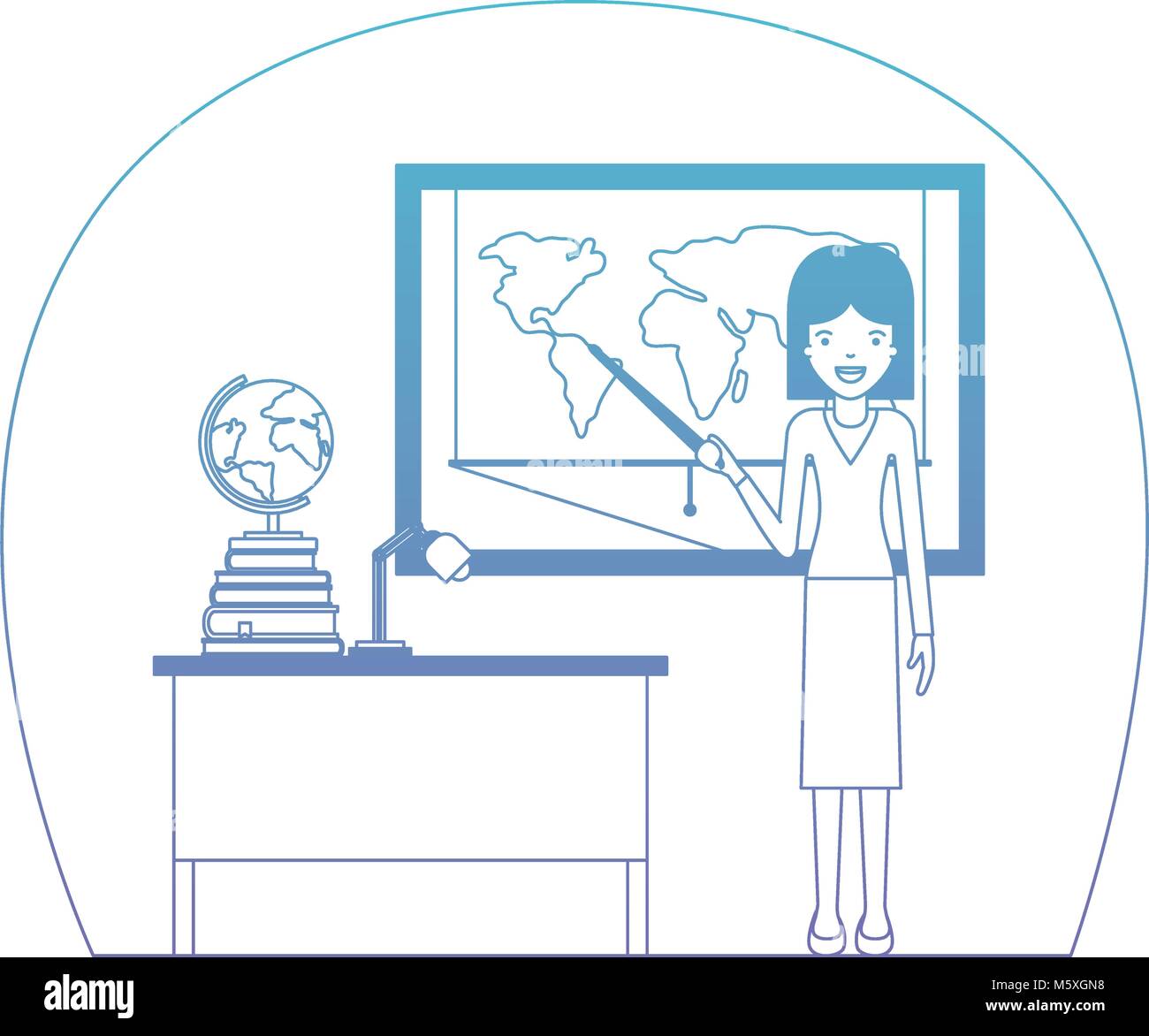 female teacher in geography class with pile books Stock Vector Image ...