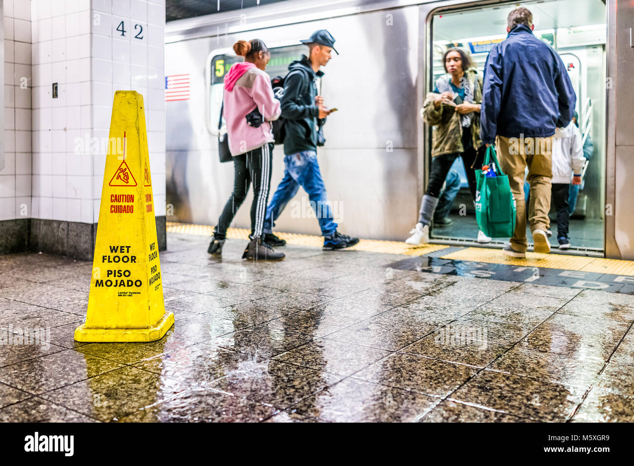 New York City, USA - October 29, 2017: People waiting in underground ...