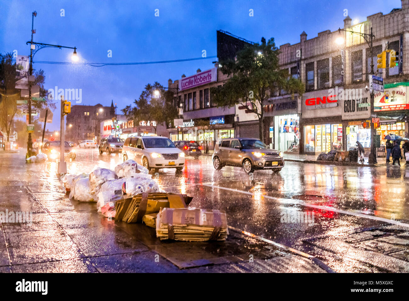 Bronx, USA - October 29, 2017: Road street in Fordham Heights center ...