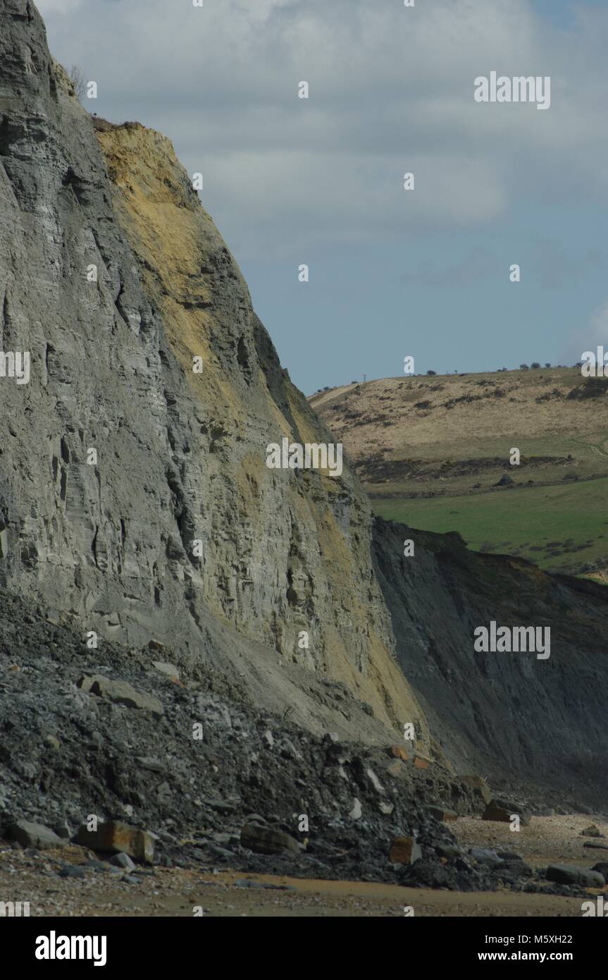 Soft Grey Fossil Rich Mudstone Cliffs Along Charmouth Beach, West ...