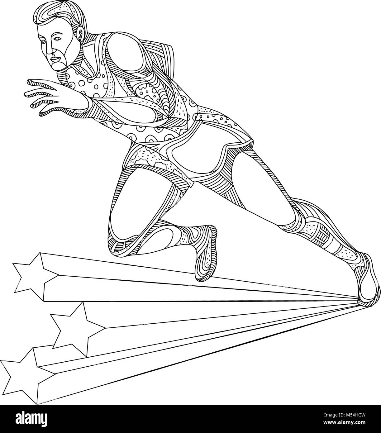 Doodle art illustration of of track and field athlete running sprinting ...