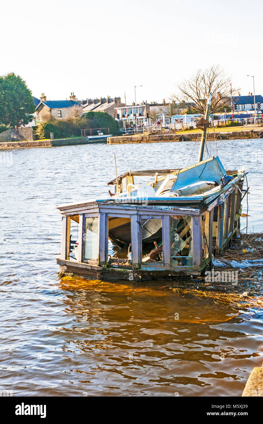 Sunken boat in canal basin at Glasson Dock Lancaster Lancashire England ...